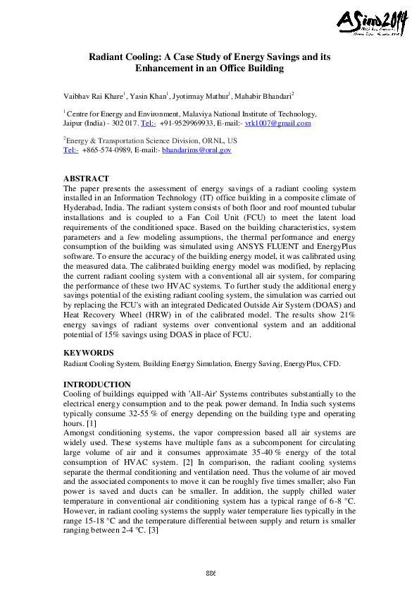 (PDF) Radiant Cooling: A Case Study of Energy Savings and its Enhancement in an Office Building