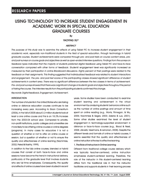 (PDF) Using Technology to Increase Student Engagement n Academic Work ...