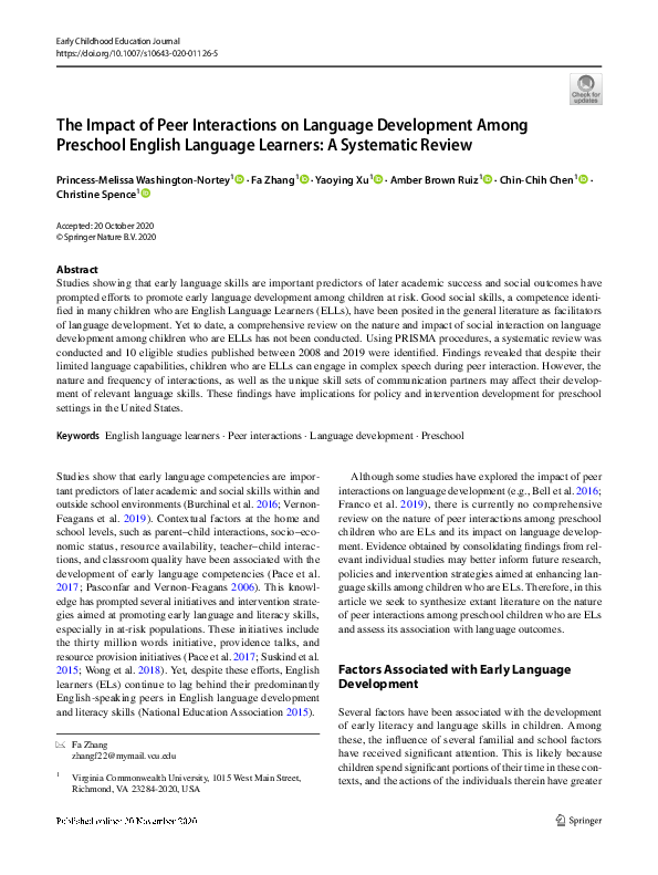 (PDF) The Impact of Peer Interactions on Language Development Among Preschool English Language ...