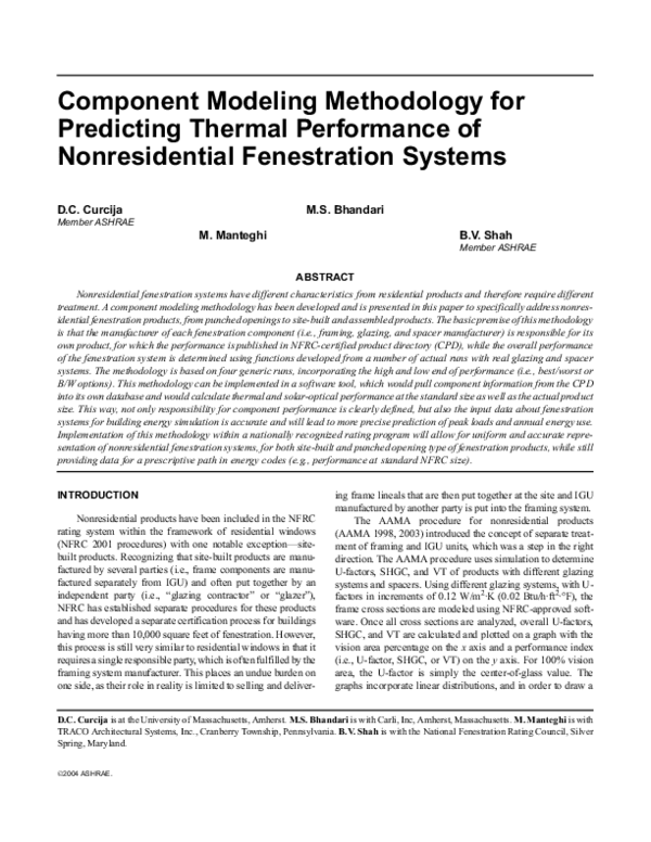 (PDF) Component Modeling Methodology for Predicting Thermal Performance of Nonresidential ...