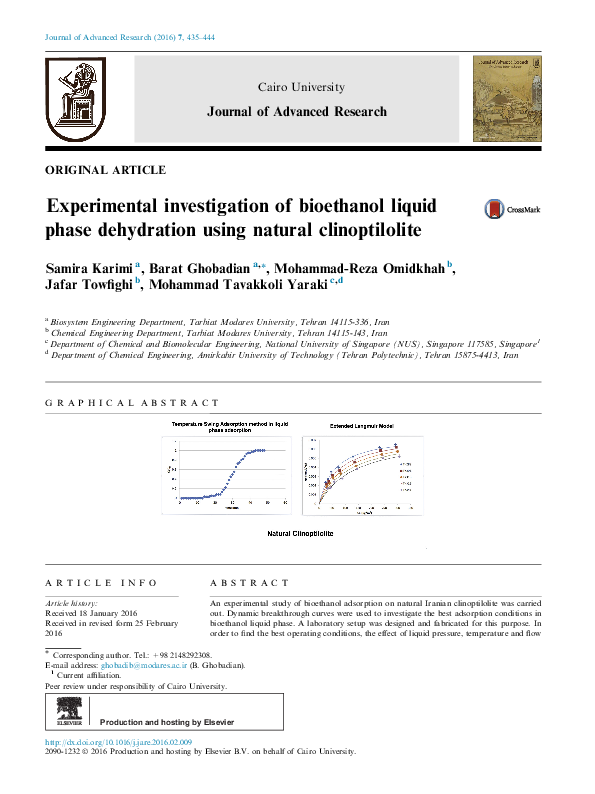 (PDF) Experimental investigation of bioethanol liquid phase dehydration ...
