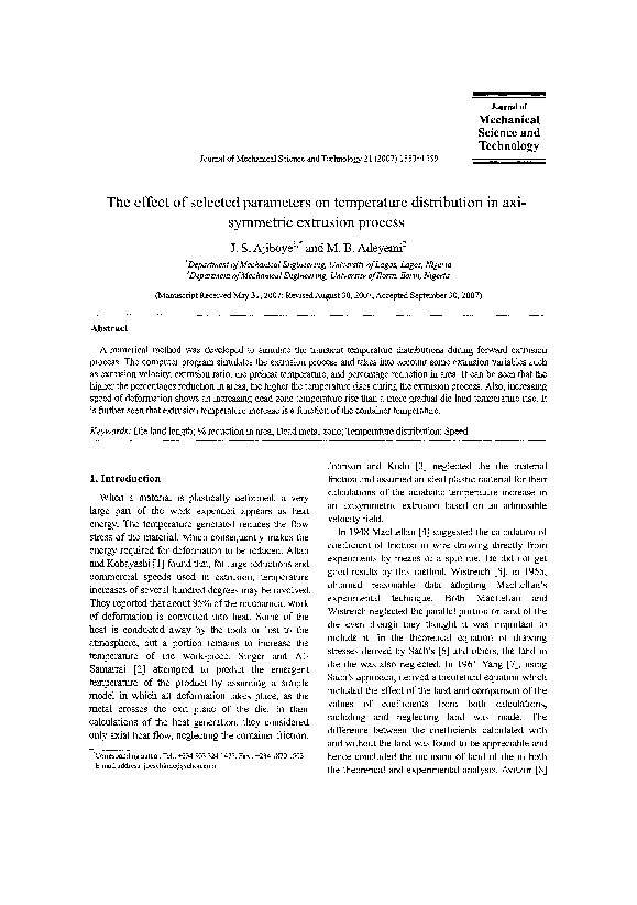 Pdf The Effect Of Selected Parameters On Temperature Distribution In Axisymmetric Extrusion