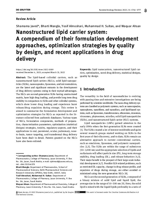 Pdf Nanostructured Lipid Carrier System A Compendium Of Their Formulation Development