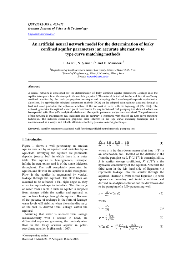 (PDF) An artificial neural network model for the determination of leaky confined aquifer ...