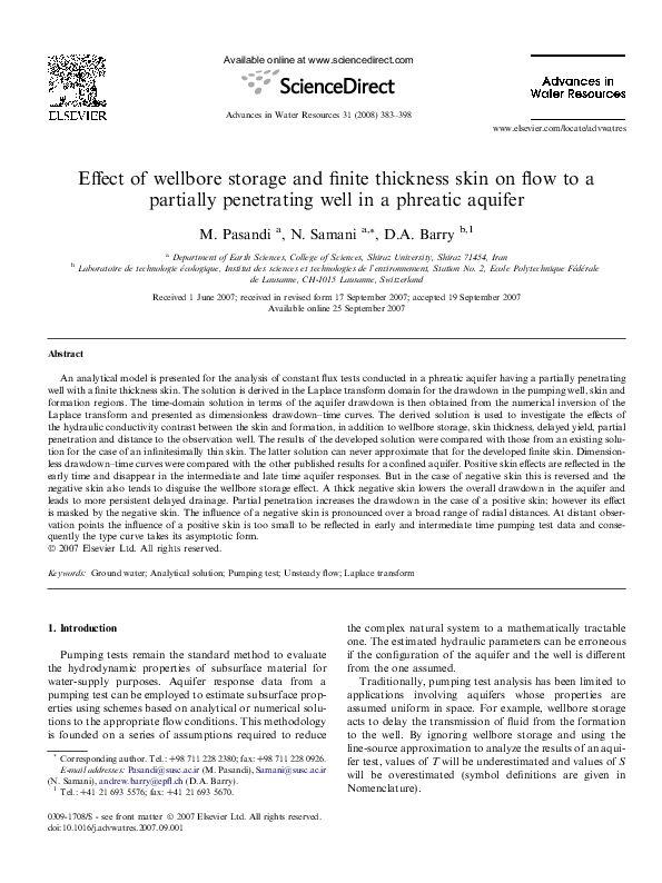 (PDF) Effect of wellbore storage and finite thickness skin on flow to a ...