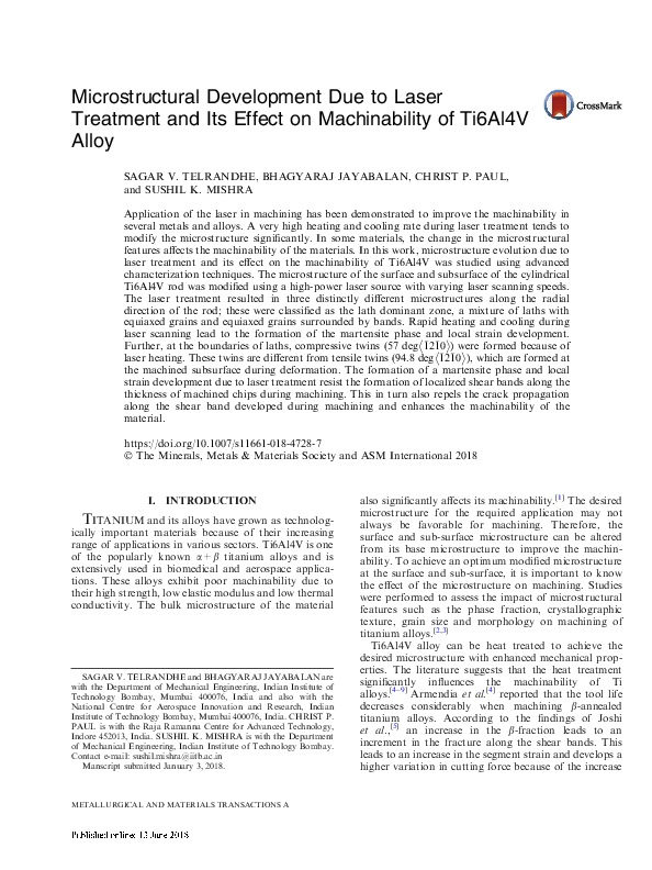 Pdf Microstructural Development Due To Laser Treatment And Its Effect On Machinability Of