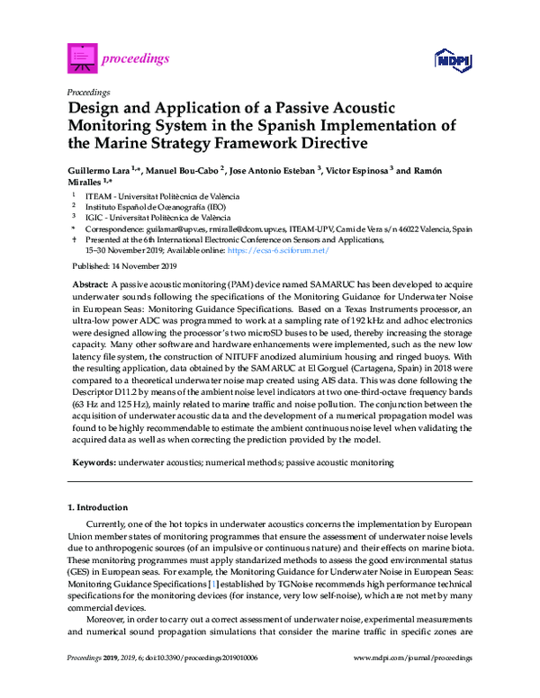 (PDF) Design and Application of a Passive Acoustic Monitoring System in the Spanish ...
