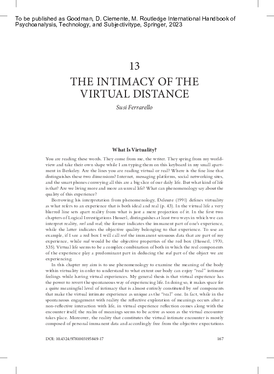 (PDF) Intimacy of the virtual distance
