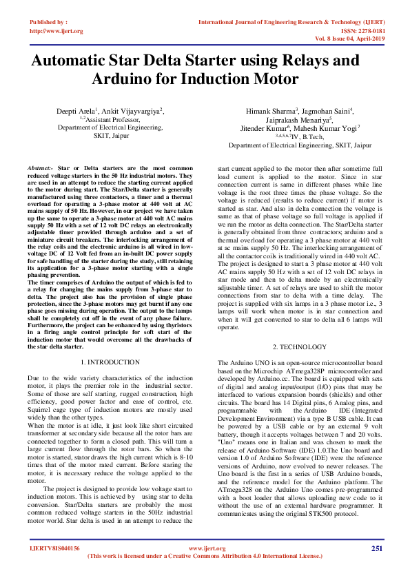 (PDF) Automatic Star Delta Starter using Relays andArduino for ...