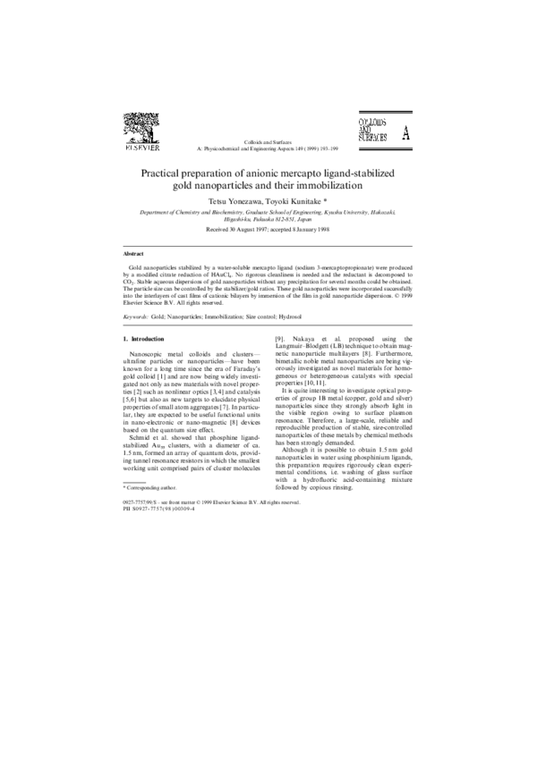 (PDF) Practical preparation of anionic mercapto ligand-stabilized gold ...