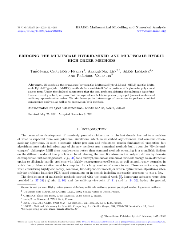 (PDF) Bridging the multiscale hybrid-mixed and multiscale hybrid high-order methods | Frederic ...