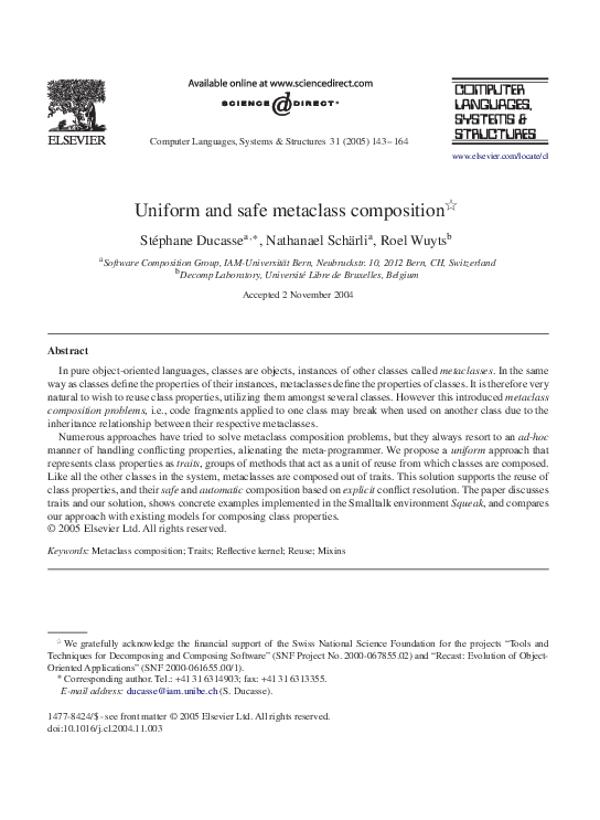 (PDF) Uniform and safe metaclass composition