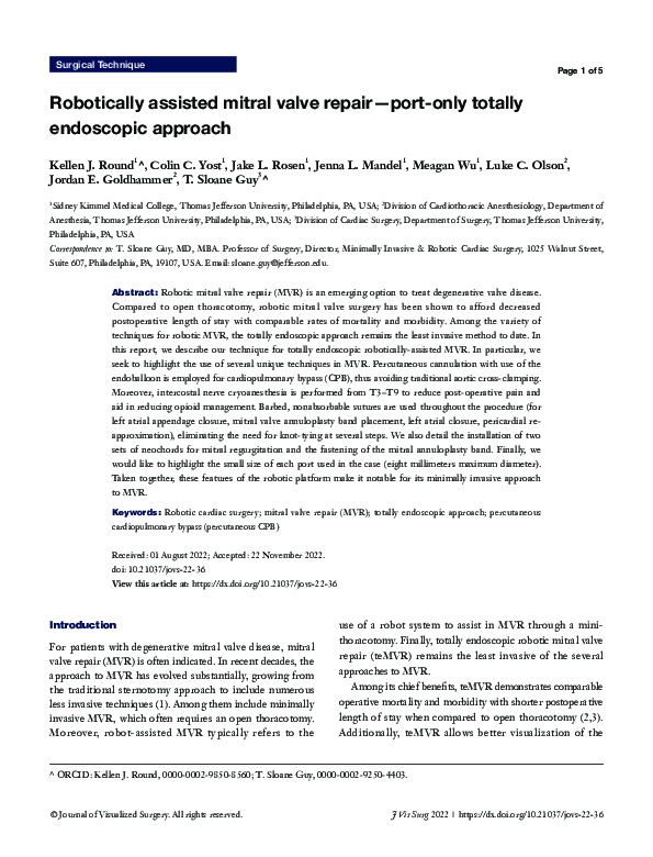 (PDF) Robotically assisted mitral valve repair—port-only totally ...