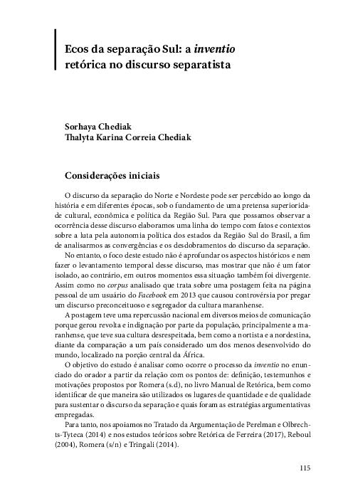 (PDF) Ecos da Separação Sul: A Inventio Retórica no Discurso Separatista