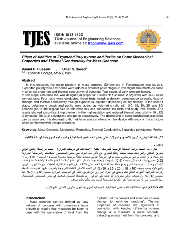 (PDF) Effect of Additive of Expanded Polystyrene and Perlite on Some ...