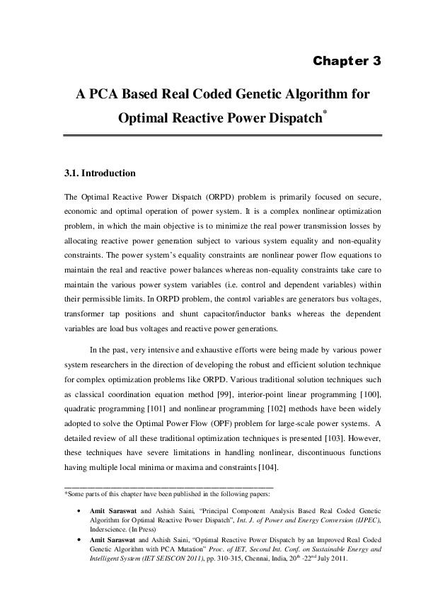 Pdf A Pca Based Real Coded Genetic Algorithm For Optimal Reactive Power Dispatch Ashish