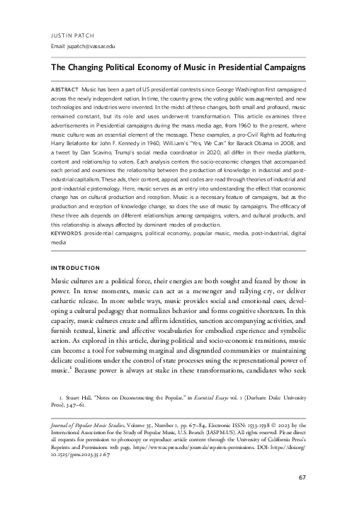 (PDF) The Changing Political Economy of Music in Presidential Campaigns
