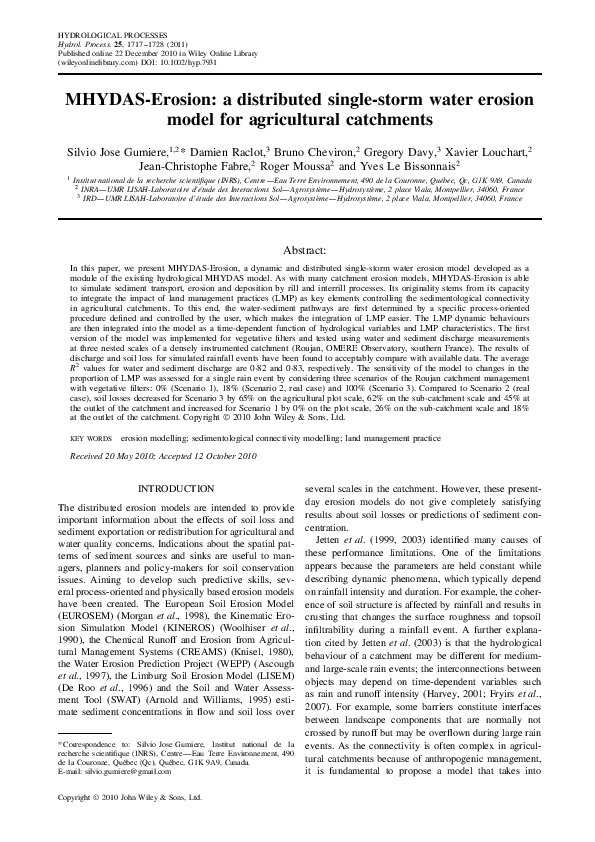 (PDF) MHYDAS-Erosion: a distributed single-storm water erosion model for agricultural catchments ...