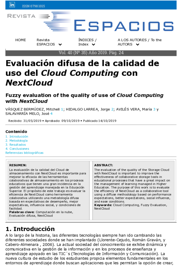 (PDF) Evaluación difusa de la calidad de uso del Cloud Computing con NextCloud