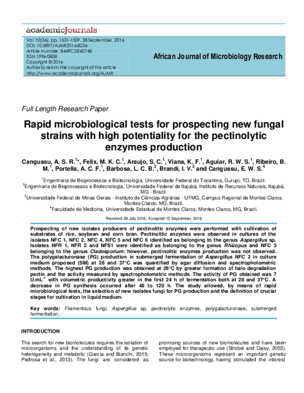 (PDF) Rapid microbiological tests for prospecting new fungal strains ...