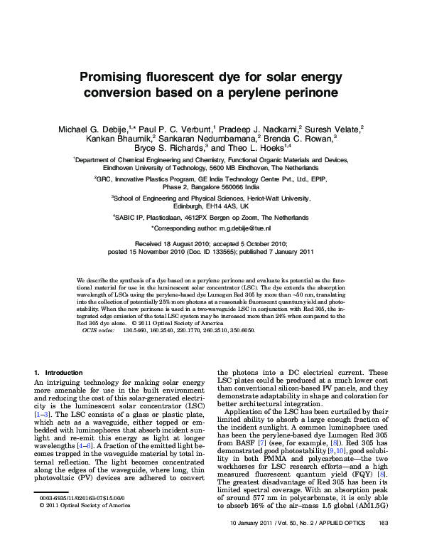 (PDF) Promising fluorescent dye for solar energy conversion based on a ...