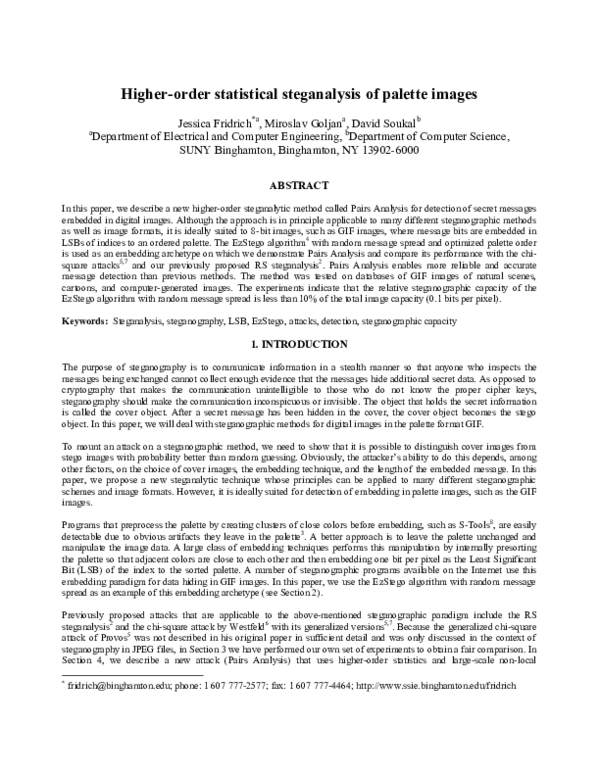 (PDF) Higher-order statistical steganalysis of palette images