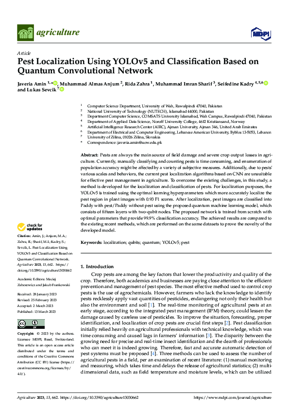 Pdf Pest Localization Using Yolov5 And Classification Based On