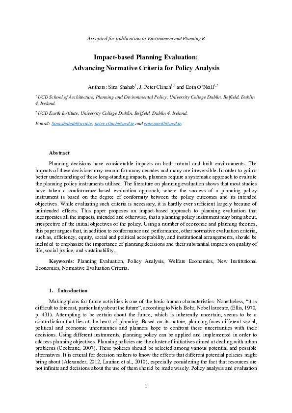(PDF) Impact-based planning evaluation: Advancing normative criteria ...