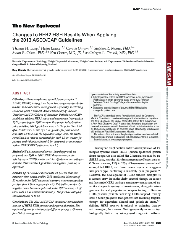 (PDF) The New Equivocal: Changes to HER2 FISH Results When Applying the ...