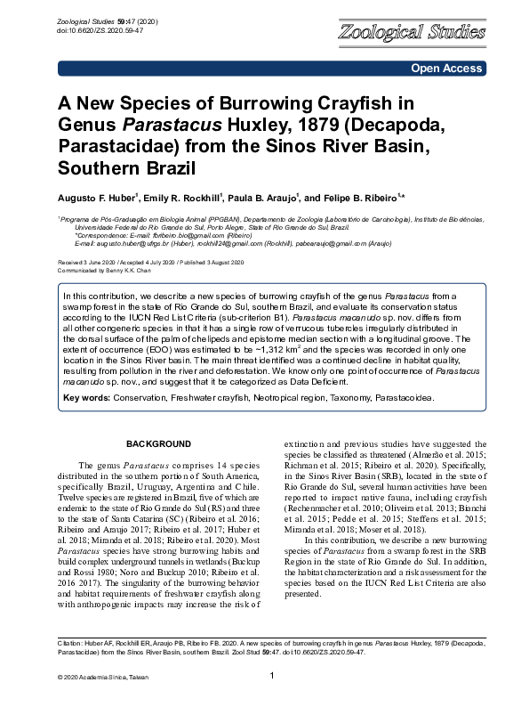 (PDF) A New Species of Burrowing Crayfish in Genus Parastacus Huxley ...