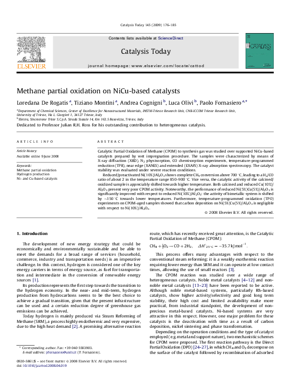(PDF) Methane partial oxidation on NiCu-based catalysts