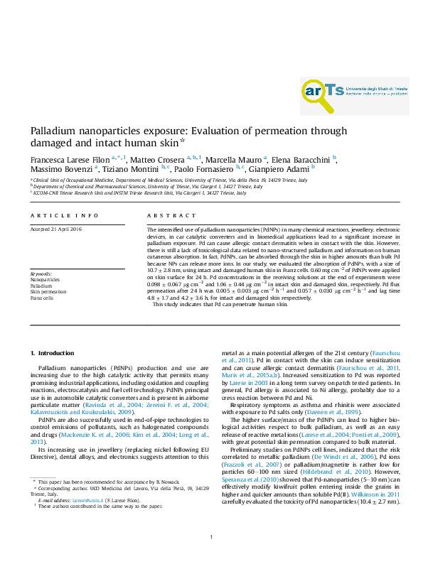 (PDF) Palladium nanoparticles exposure: Evaluation of permeation ...