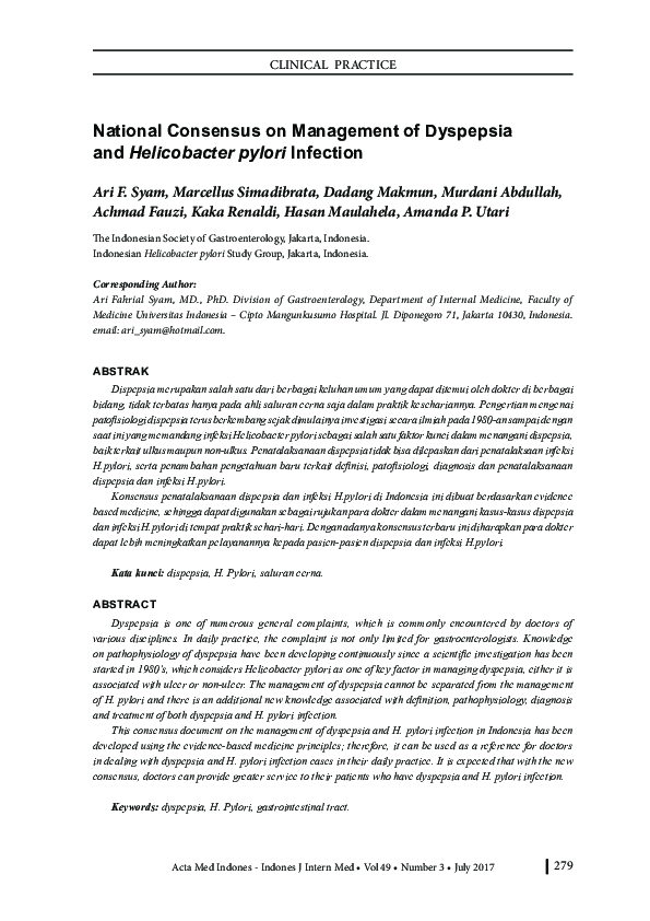 (PDF) National Consensus on Management of Dyspepsia and Helicobacter pylori Infection