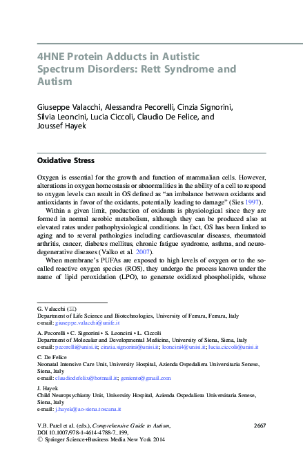 (PDF) 4HNE Protein Adducts in Autistic Spectrum Disorders: Rett ...
