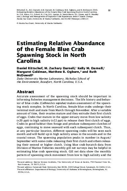 (PDF) Estimating Relative Abundance of the Female Blue Crab Spawning ...