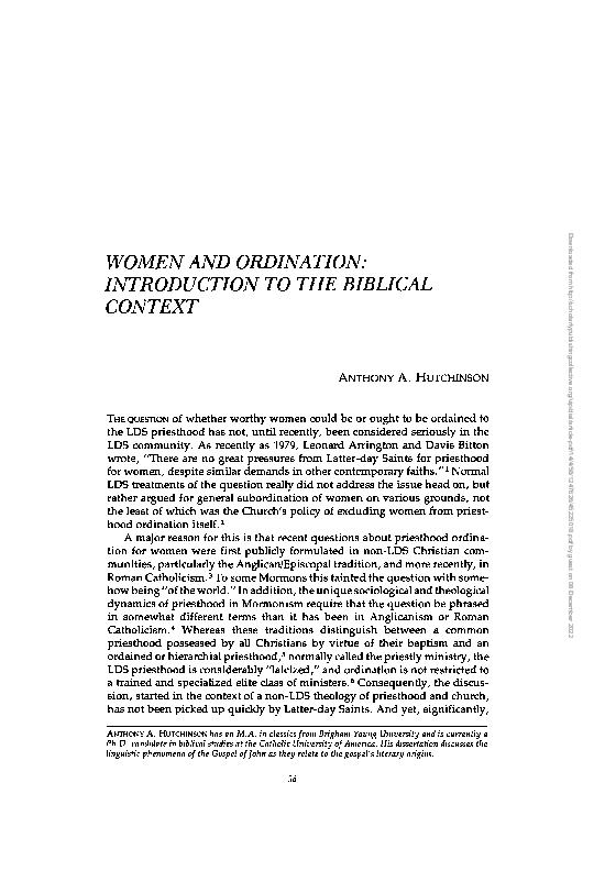 (PDF) Women and Ordination: Introduction to the Biblical Context