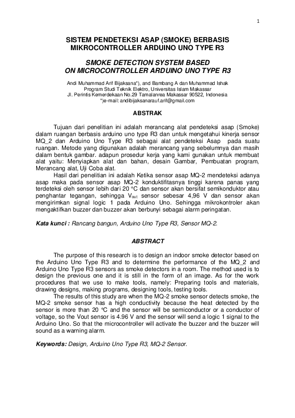Pdf Sistem Pendeteksi Asap Smoke Berbasis Mikrocontroller Arduino