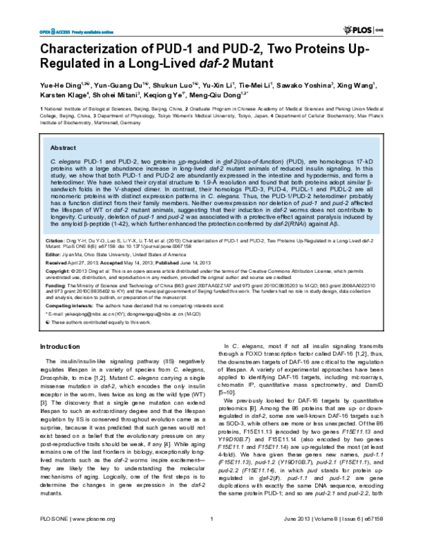 (PDF) Characterization of PUD-1 and PUD-2, Two Proteins Up-Regulated in ...