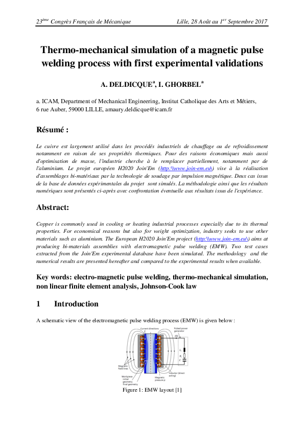 (PDF) Thermo-mechanical simulation of a magnetic pulse welding process with first experimental ...