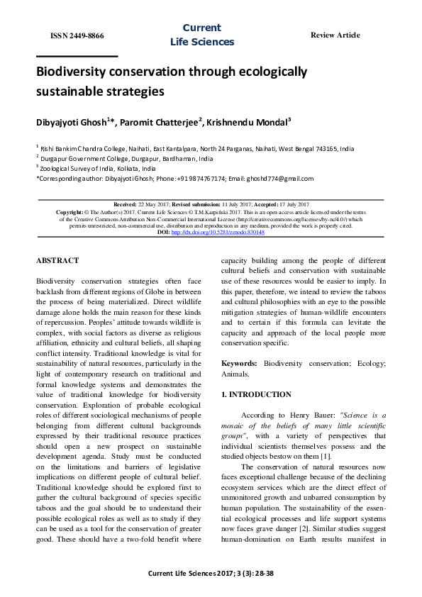 (PDF) Biodiversity Conservation Through Ecologically Sustainable Strategies