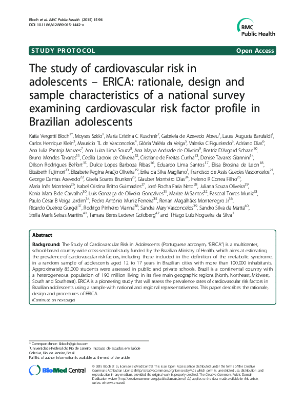 (PDF) The study of cardiovascular risk in adolescents – ERICA ...