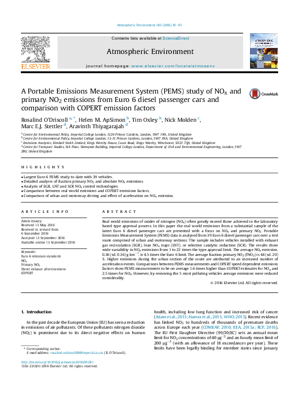 (PDF) A Portable Emissions Measurement System (PEMS) study of NOx and ...
