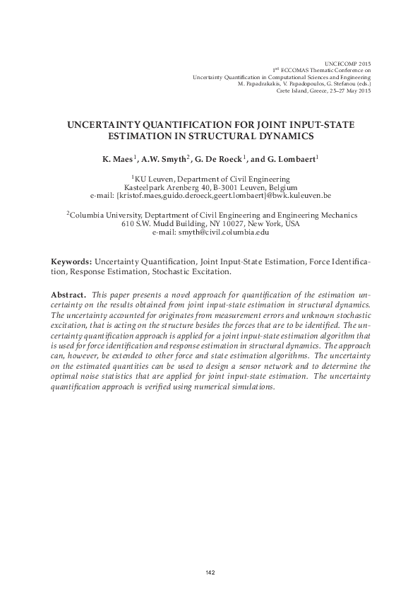 (PDF) Uncertainty quantification for joint input-state estimation in structural dynamics