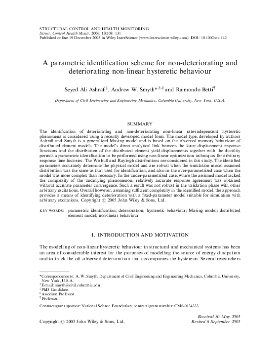 (PDF) Parametric Identification of Hysteretic Models (PDF) Parametric Identification of Hysteretic Models
