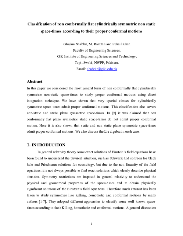 Pdf Classification Of Non Conformally Flat Cylindrically Symmetric