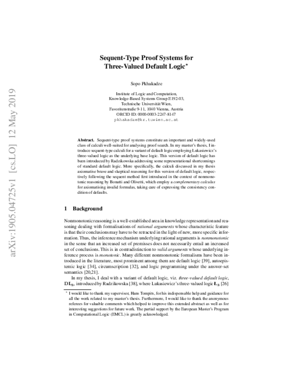 (PDF) Sequent-Type Proof Systems for Three-Valued Default Logic