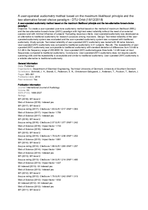 Pdf A User Operated Audiometry Method Based On The Maximum Likelihood Principle And The Two