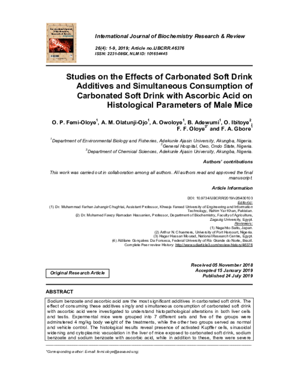 (PDF) Studies on the Effects of Carbonated Soft Drink Additives and Simultaneous Consumption of ...