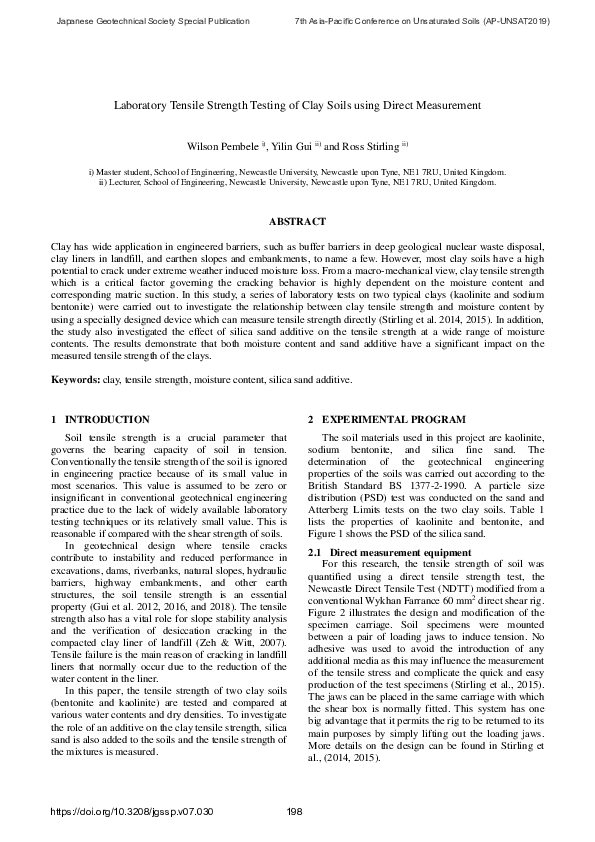 (PDF) Laboratory Tensile Strength Testing of Clay Soils using Direct ...