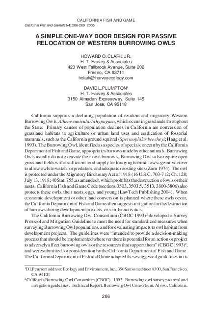 (PDF) A simple one-way door design for passive relocation of Western ...